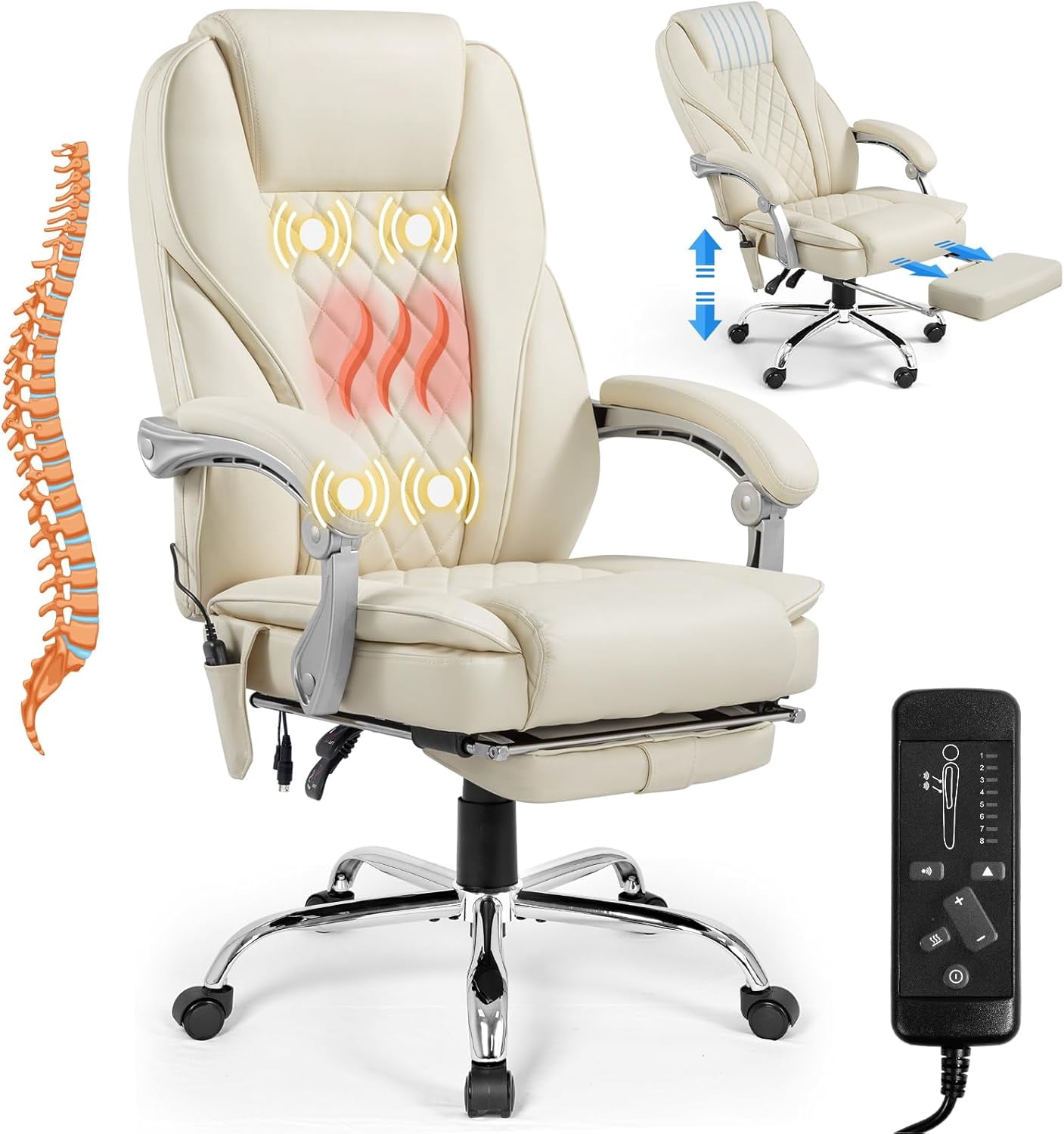 400lbs Executive Leather Office Chair with Ergonomic Design and ...