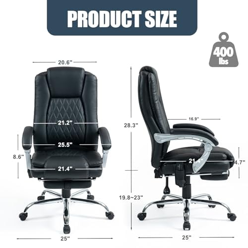 400lbs Executive Leather Office Chair with Ergonomic Design and ...