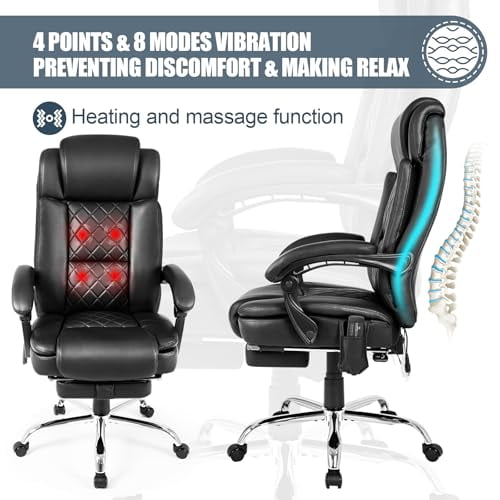 400lbs Executive Leather Office Chair with Ergonomic Design and ...