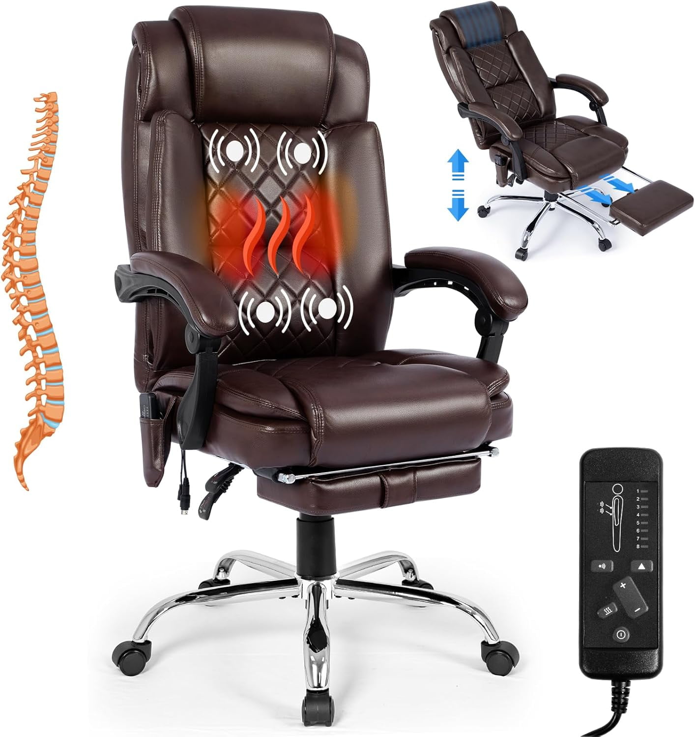 400lbs Executive Leather Office Chair with Ergonomic Design and ...