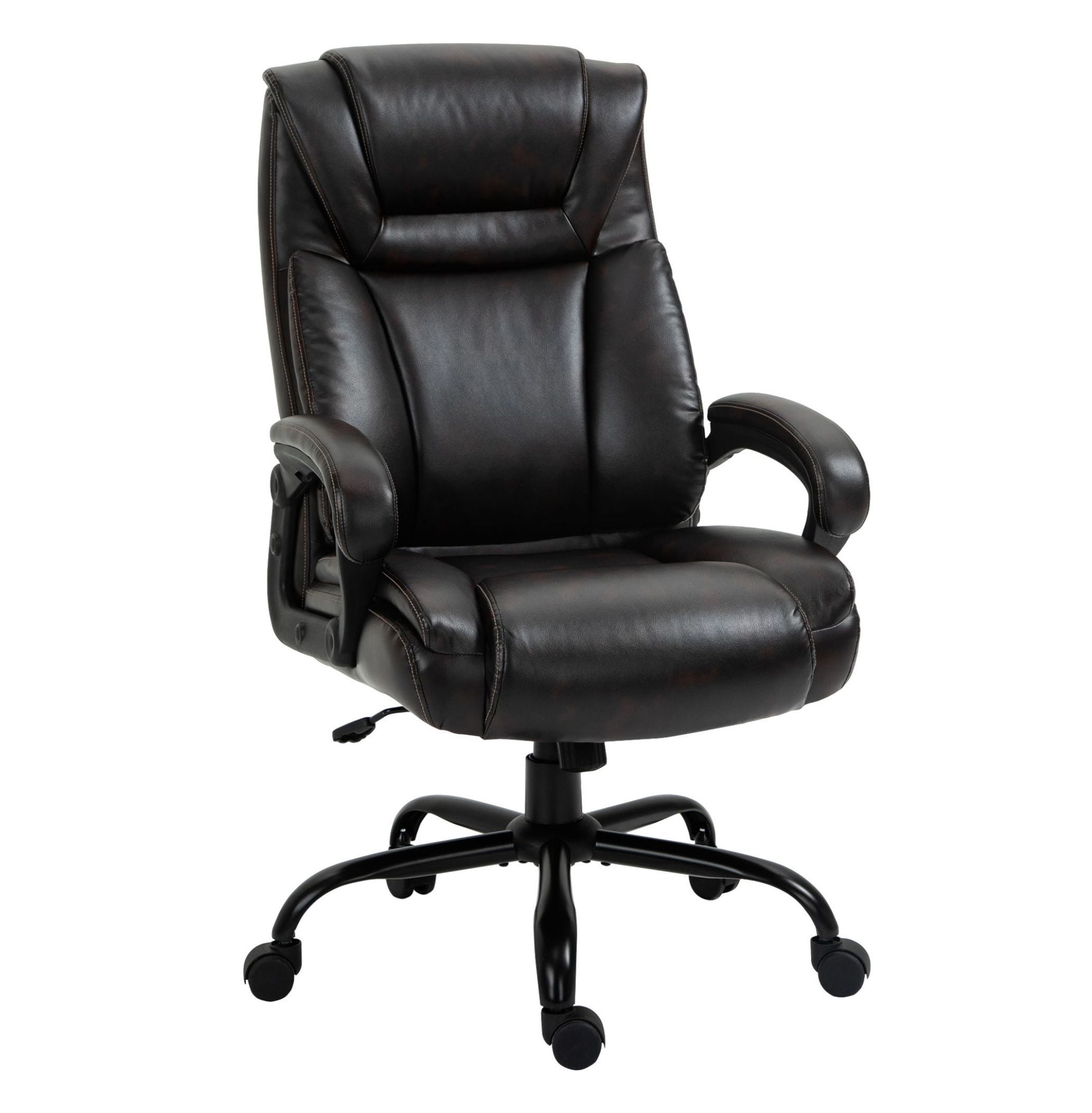 400lbs High Back Office Chair, Brown PU Leather Ergonomic Desk Chair ...