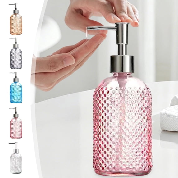 400ml Embossed Glass Soap Dispenser, Scandinavian Glass Lotion Bottle ...