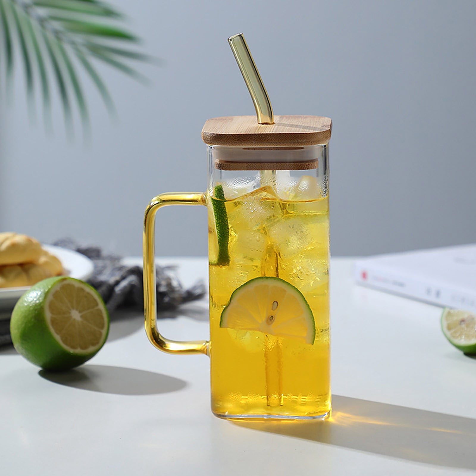 400ml Glass Cup with Lid and Straw – Insulated Iced Coffee Tumbler ...
