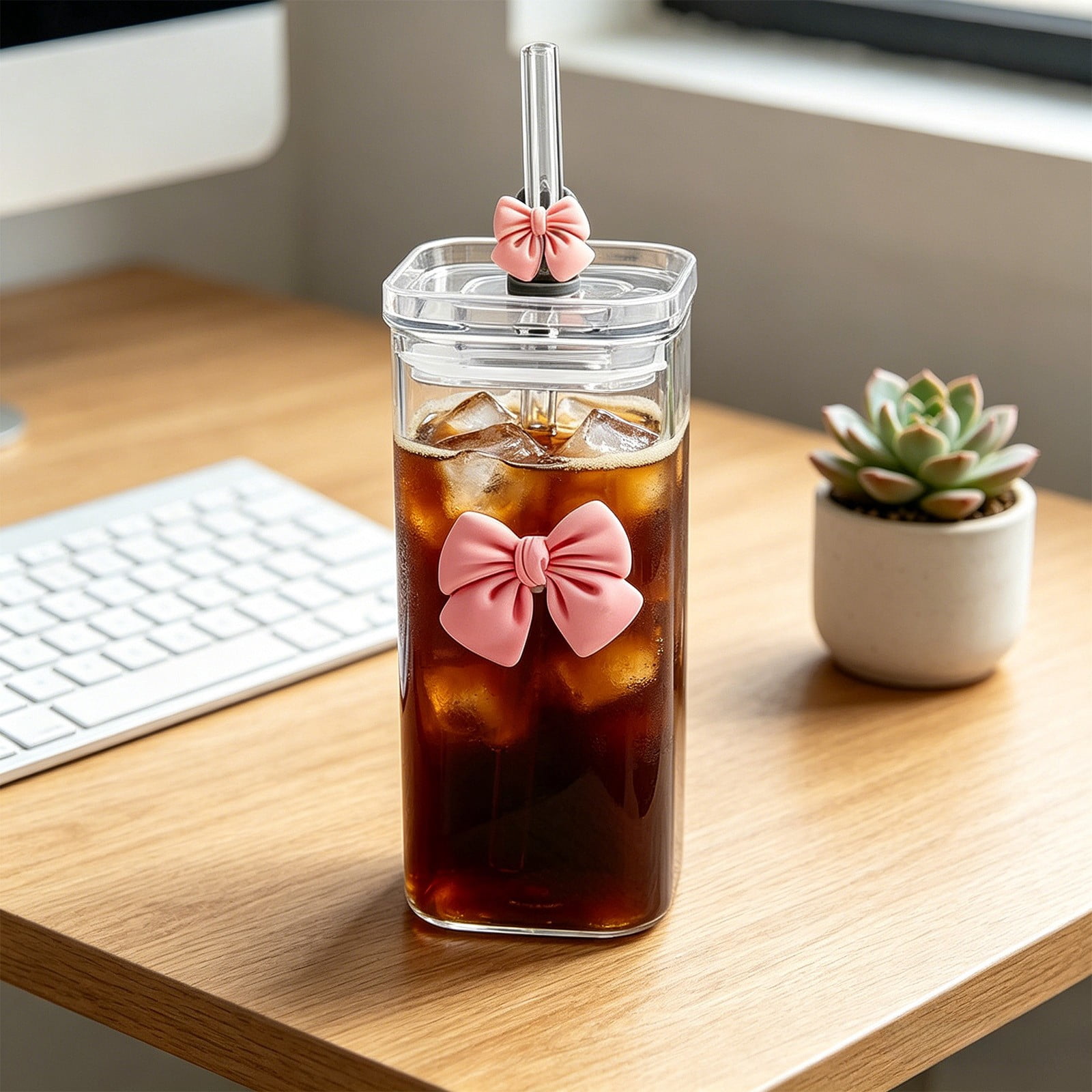 400ml Glass Water Cup with Lid and Glass Straw, Detachable Butterfly ...