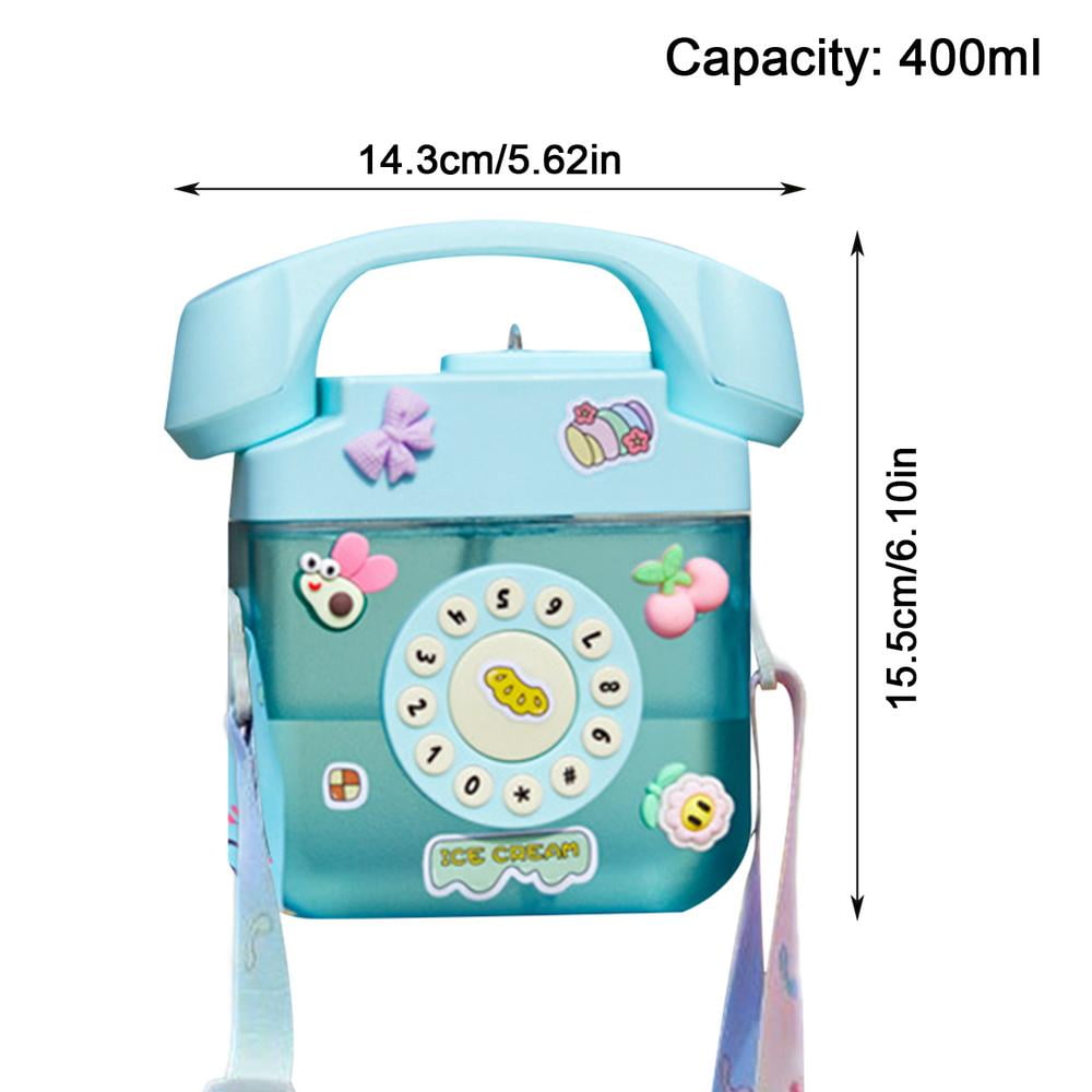 400ml Telephone Design Water Bottle Kawaii Straw Bottle Adjustable ...