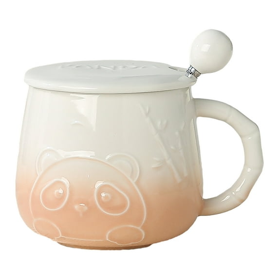 400ml water cup cartoon embossed panda ceramic mug with lid spoon ...