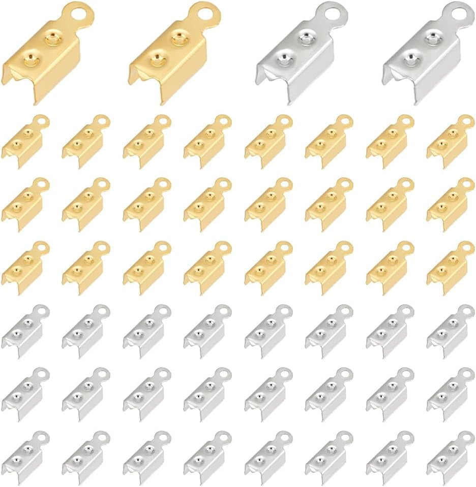 400pcs 2 Colors Folding Crimp Ends Fold Over Cord Ends 4mm Inner ...