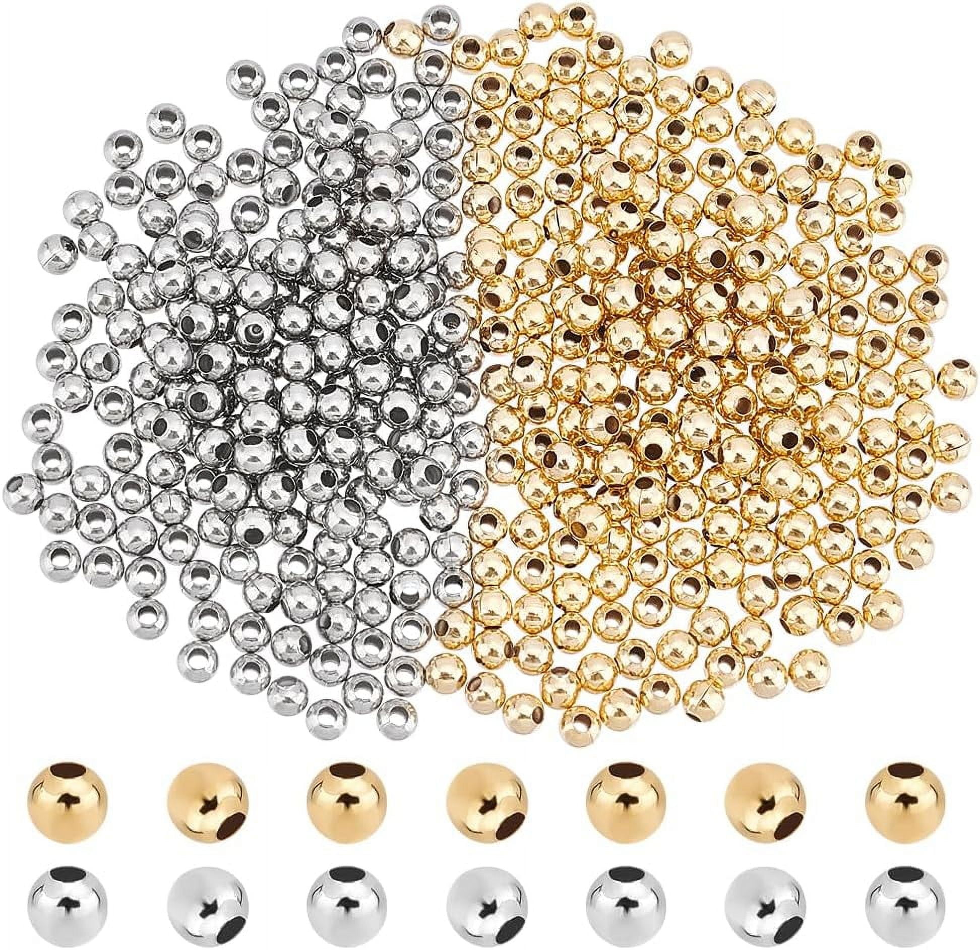 400pcs 2 Colors Round Spacer Beads 4mm 304 Stainless Steel Loose Beads ...