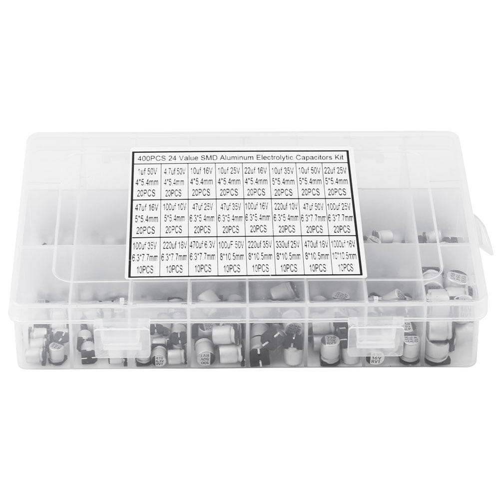 400pcs 24 Values SMD Aluminum Electrolytic Capacitor Kit 1uF-1000uF ...