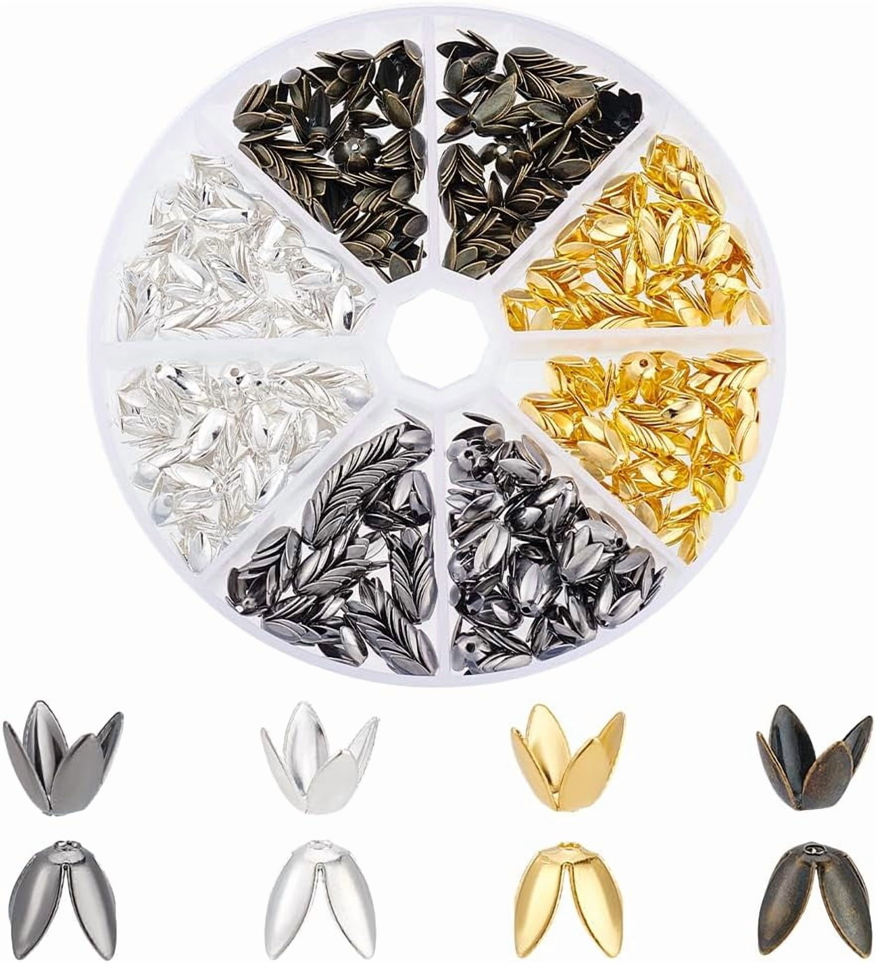 400pcs 4 Colors Flower Bead End Caps Alloy Flower Shaped Bead End Caps ...