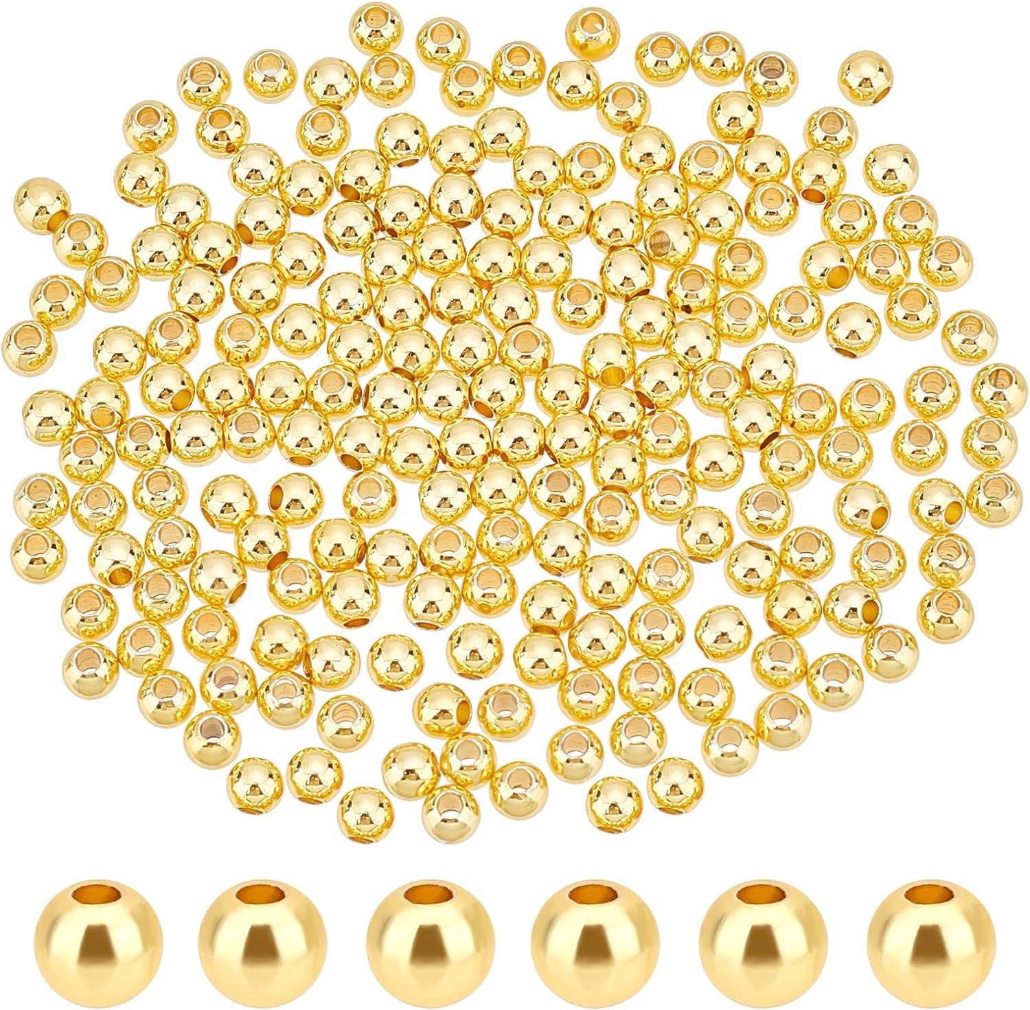 400pcs 4mm Smooth Gold Beads 18K Gold Plated Brass Beads Long-Lasting ...