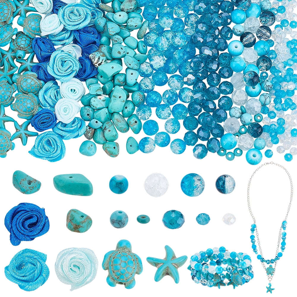 400pcs 8mm Blue Glass Beads Turquoise Bead Glass Bead Bracelet Kit Blue ...