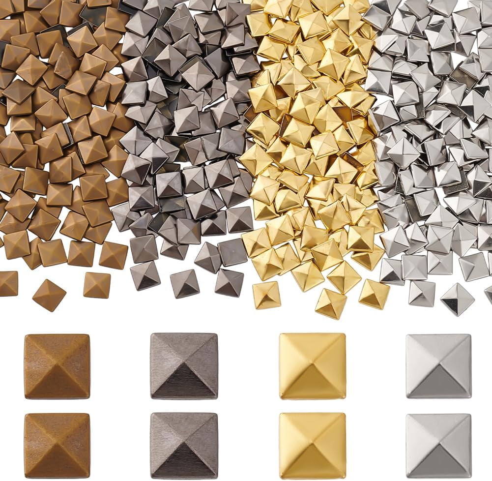 400pcs Flat Back Pyramid Studs Glue on Metal Studs 4 Colors Hotfix Iron ...