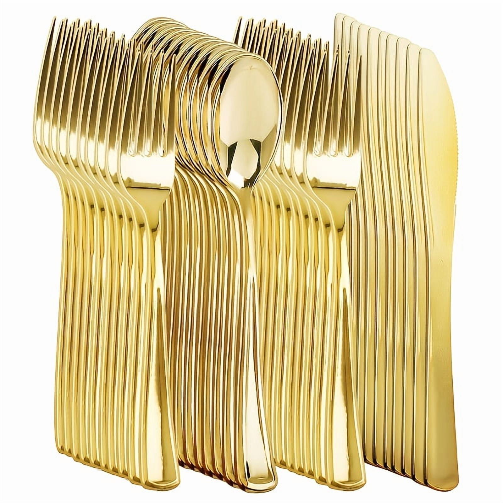 400pcs Gold(Silvery)Silverware Disposable - Gold(Silvery) Plastic ...
