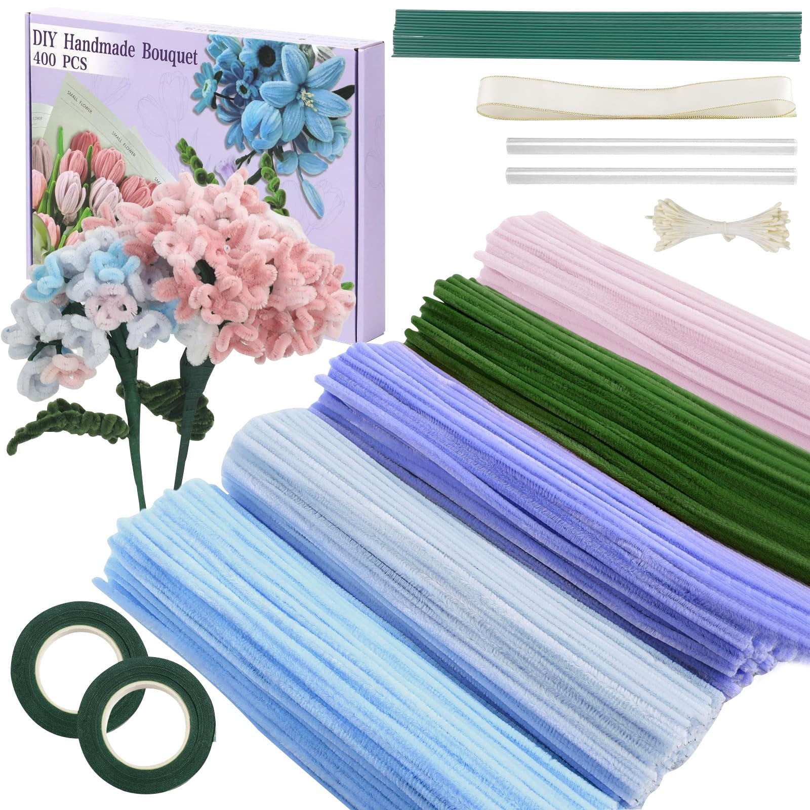 400pcs Pipe Cleaners Craft, 4 Assorted Colors DIY Pipe Cleaner Set ...