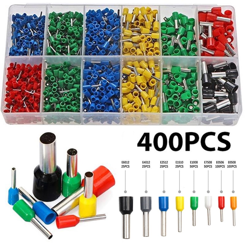 400pcs Tubular Terminal Cord End Wire Connector Electrical Insulated ...