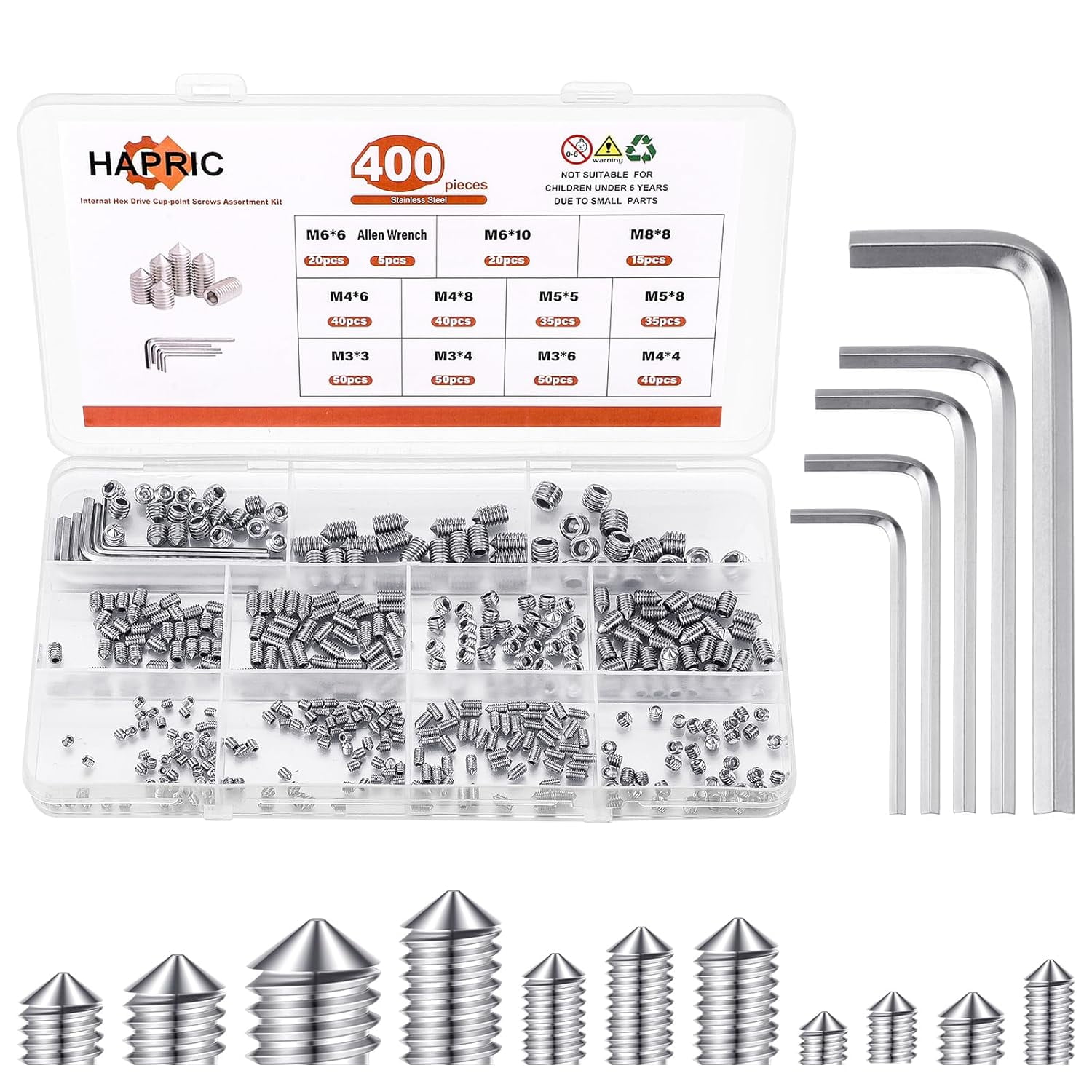 405 Pcs 11 Size Set Screw Assortment Kit M3/M4/M5/M6/M8 Allen Head ...