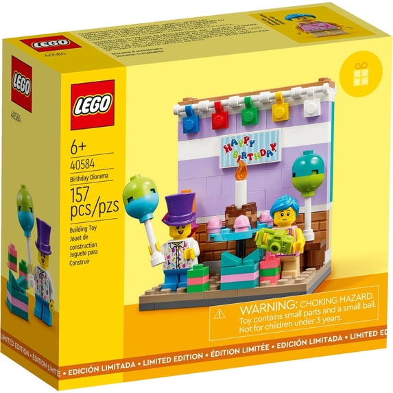 LEGO Birthday Diorama, Balloons, Candles, Cakes, Gifts, Minifigures ...