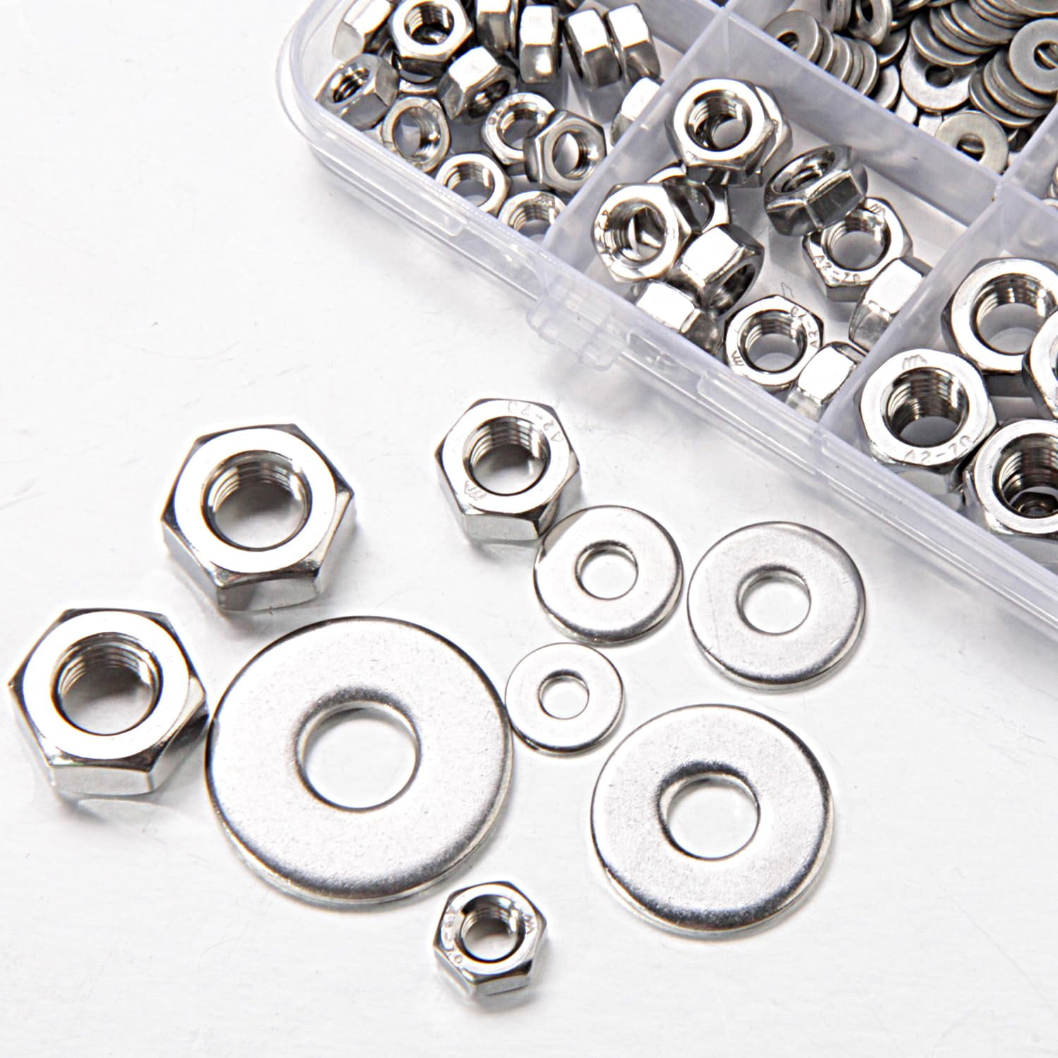 406 Pcs Flat Washers and hex Nuts Set 304 Stainless Steel Bigger Outside Diameter Flat Washers ...