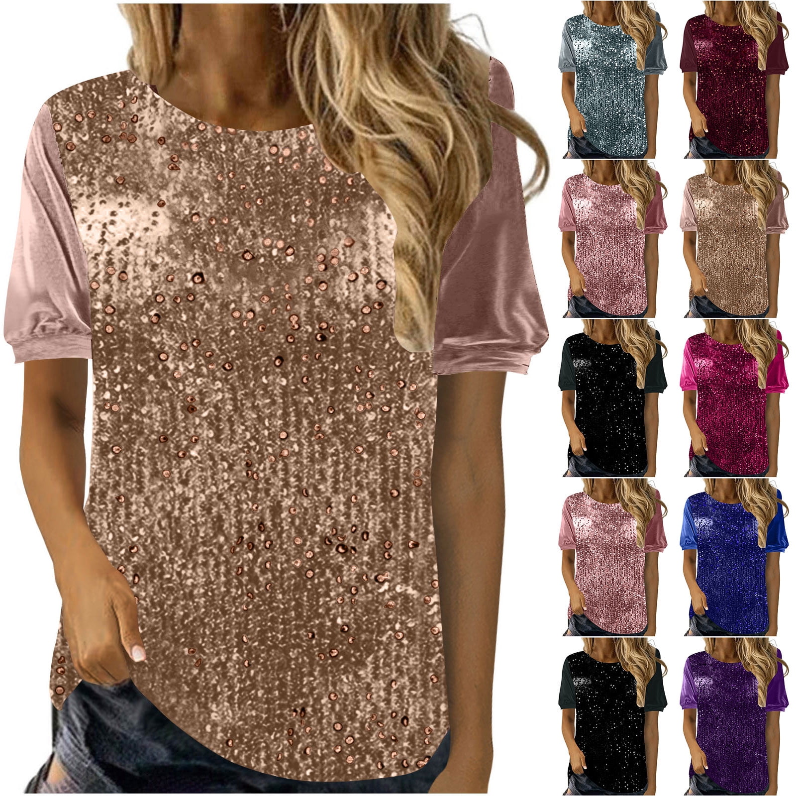 Feancey Lightening Deals Party T Shirts for Women Sparkly Sequin Tops ...