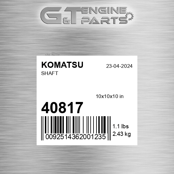 40817 SHAFT fits KOMATSU (New OEM) - Walmart.com