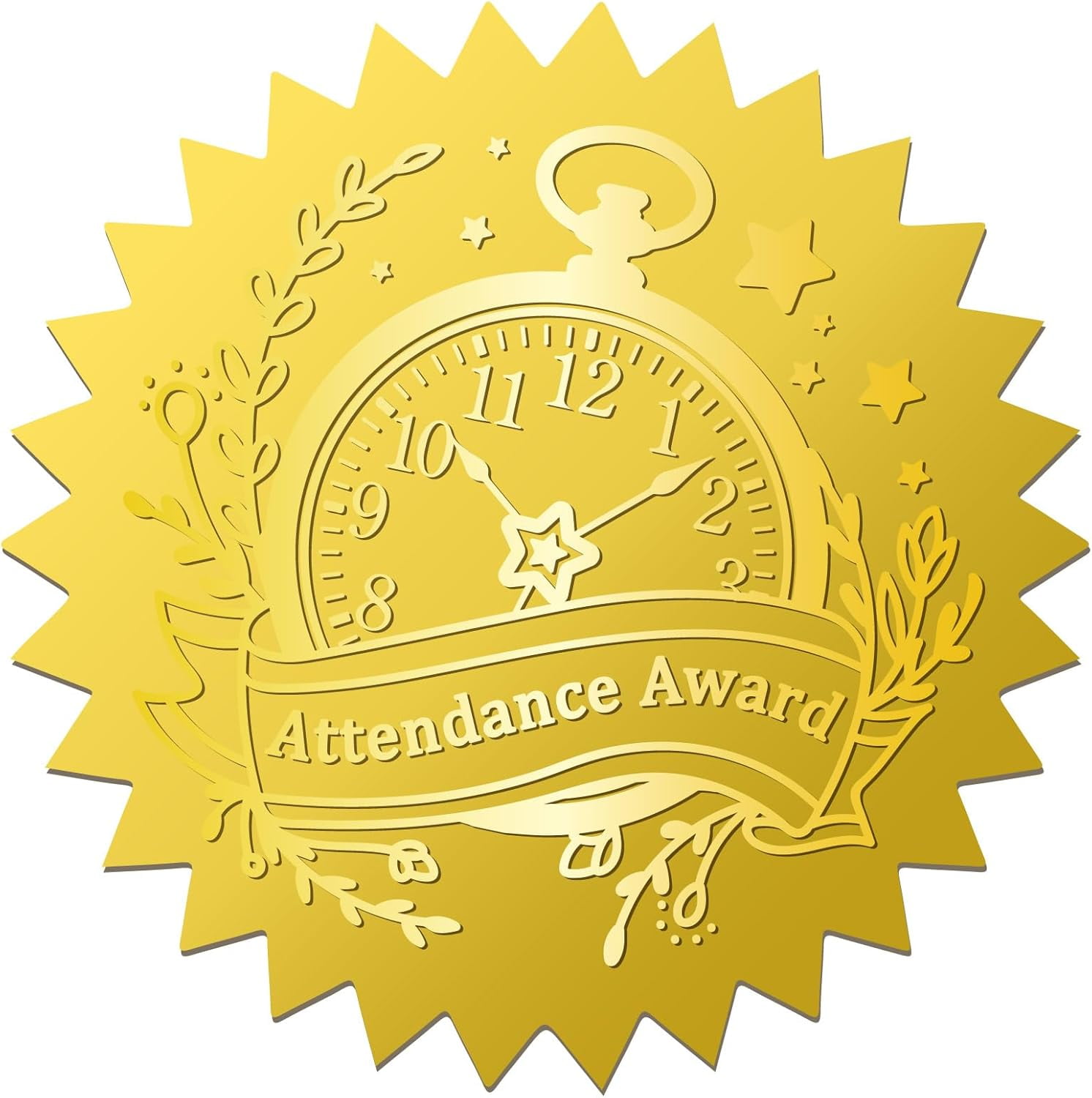 408Pcs Attendance Award Clock Gold Foil Embossed Stickers 2" Self ...