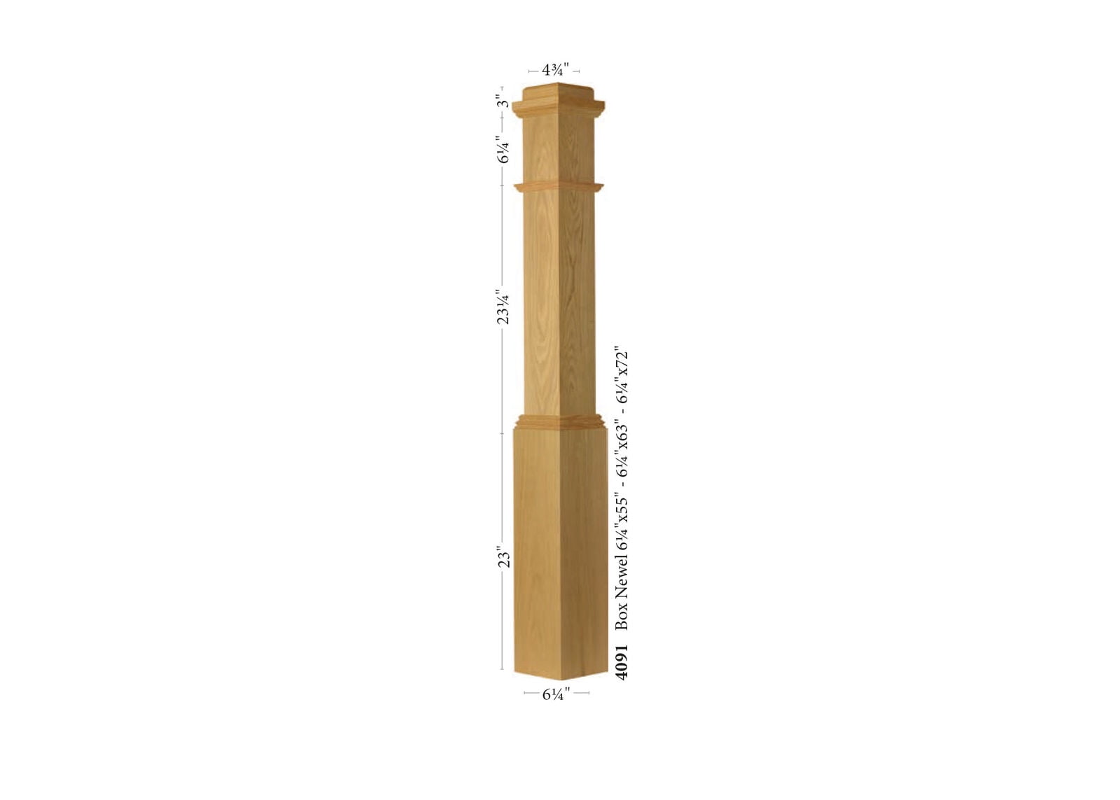 4091-Red Oak Box Newel Post 6 1/4" x 55" Box newel Stair/Rail Post ...