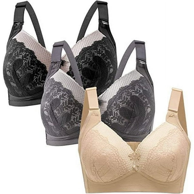 GAI YI 40C Women's Comfort Stretch Wireless Bra, 3 Pack Full Figure No ...