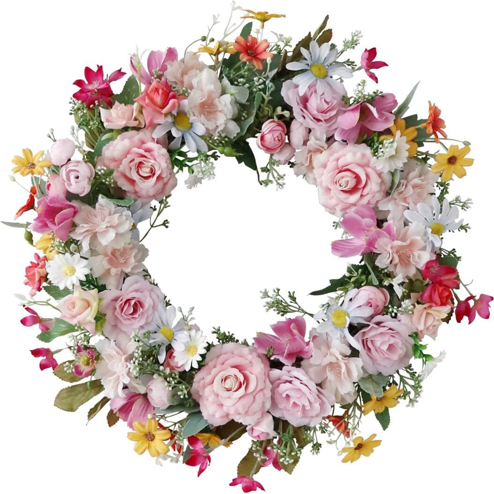 40CM Peony Spring Wreaths for Front Door Outside Artificial Pink Rose ...