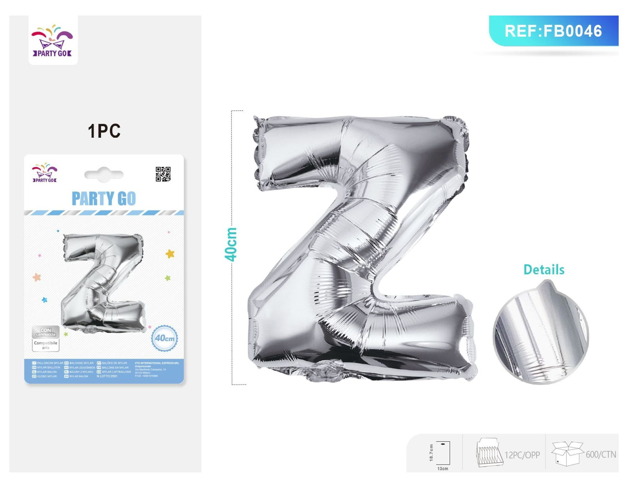 40CM Silver Alphabet Balloon Pack 1PCS*12PACKS - Small Size Metallic ...