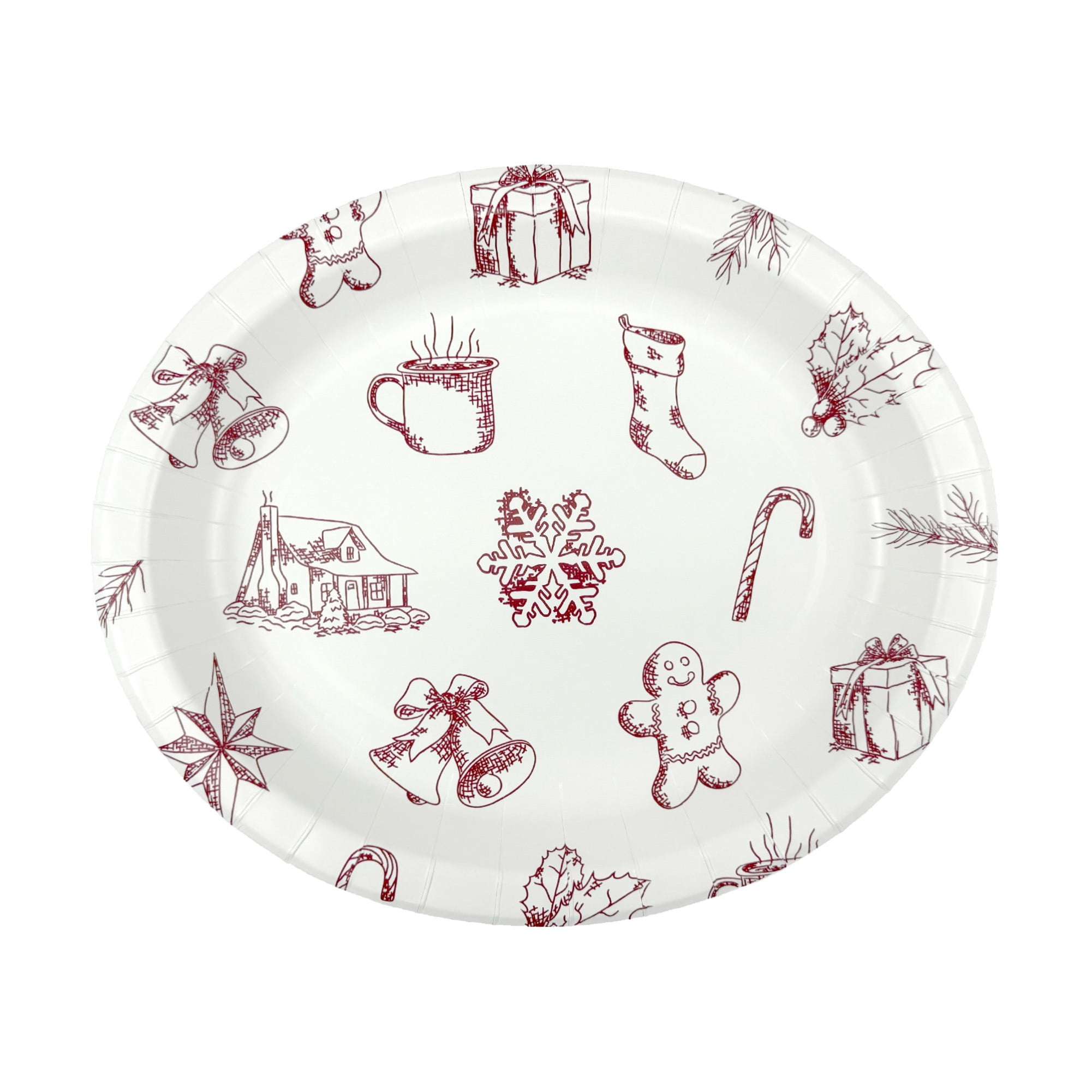 Christmas Elements Disposable Oval Paper Plates, Red and White, 12" x ...