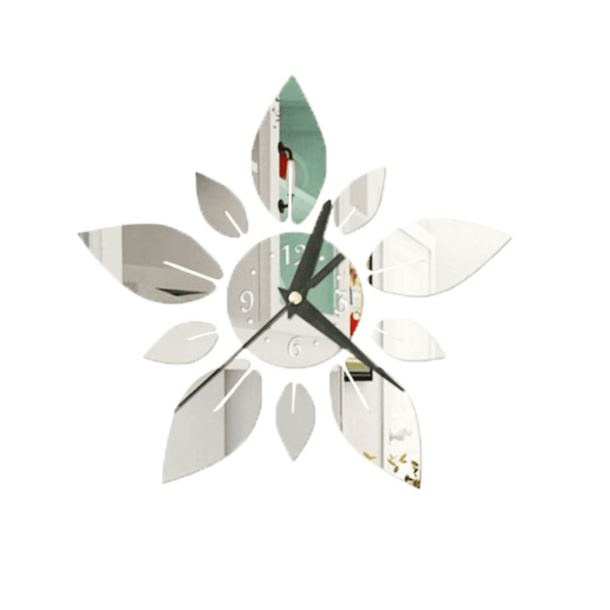 40Cm DIY Flower Leaf Mirror Acrylic Mirror Wall Clock Sticker Quartz ...
