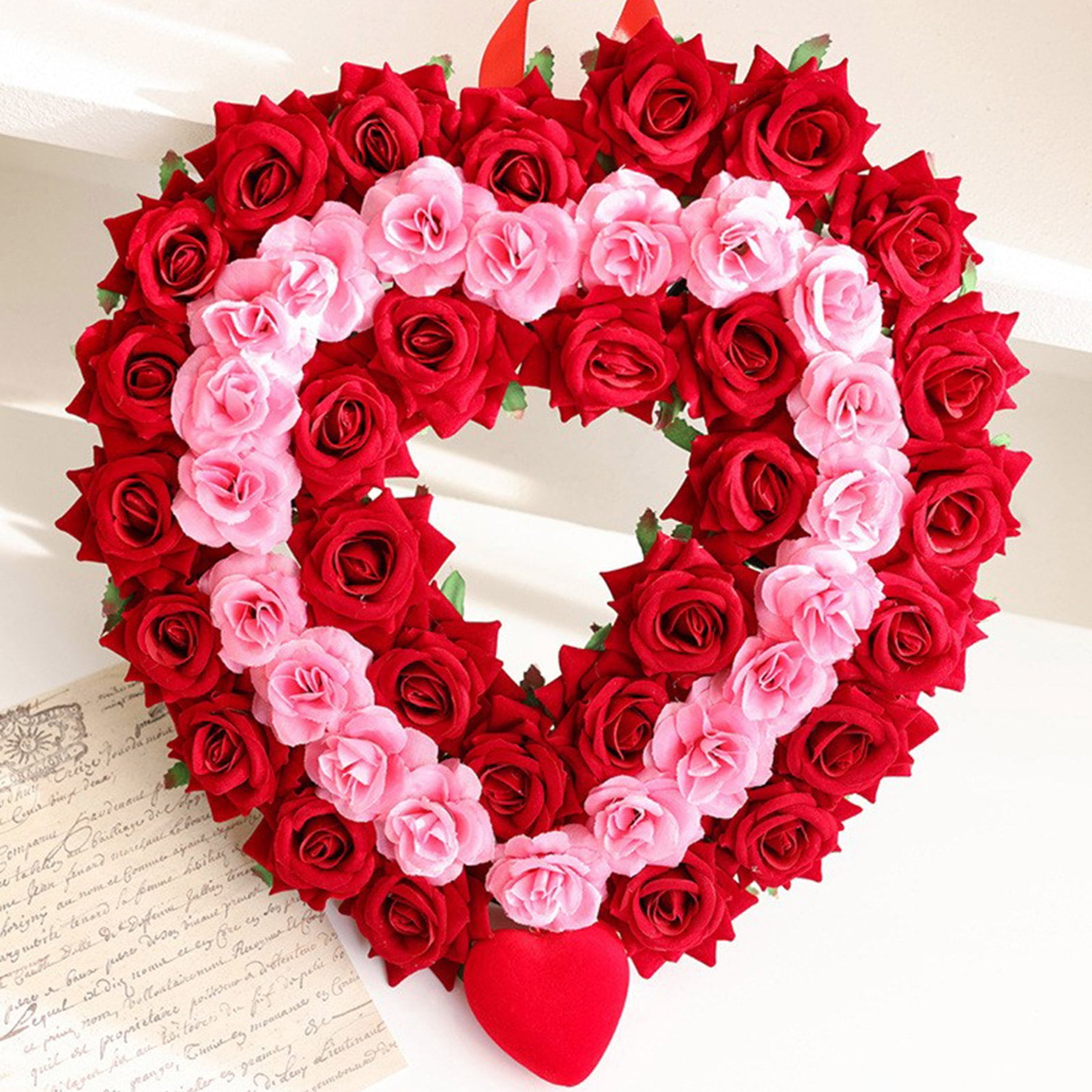 40Cm Heart Shaped Rose Garland, Home Decorative Wreath For Door Hanging ...