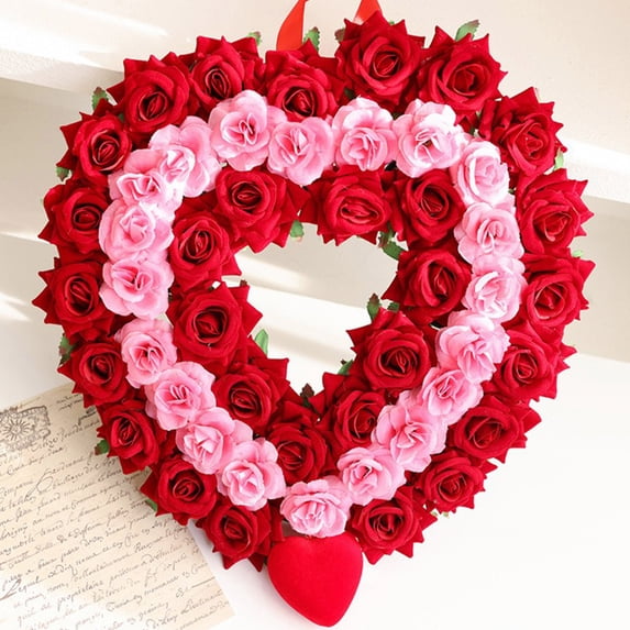 40Cm Heart Shaped Rose Garland, Home Decorative Wreath For Door Hanging ...