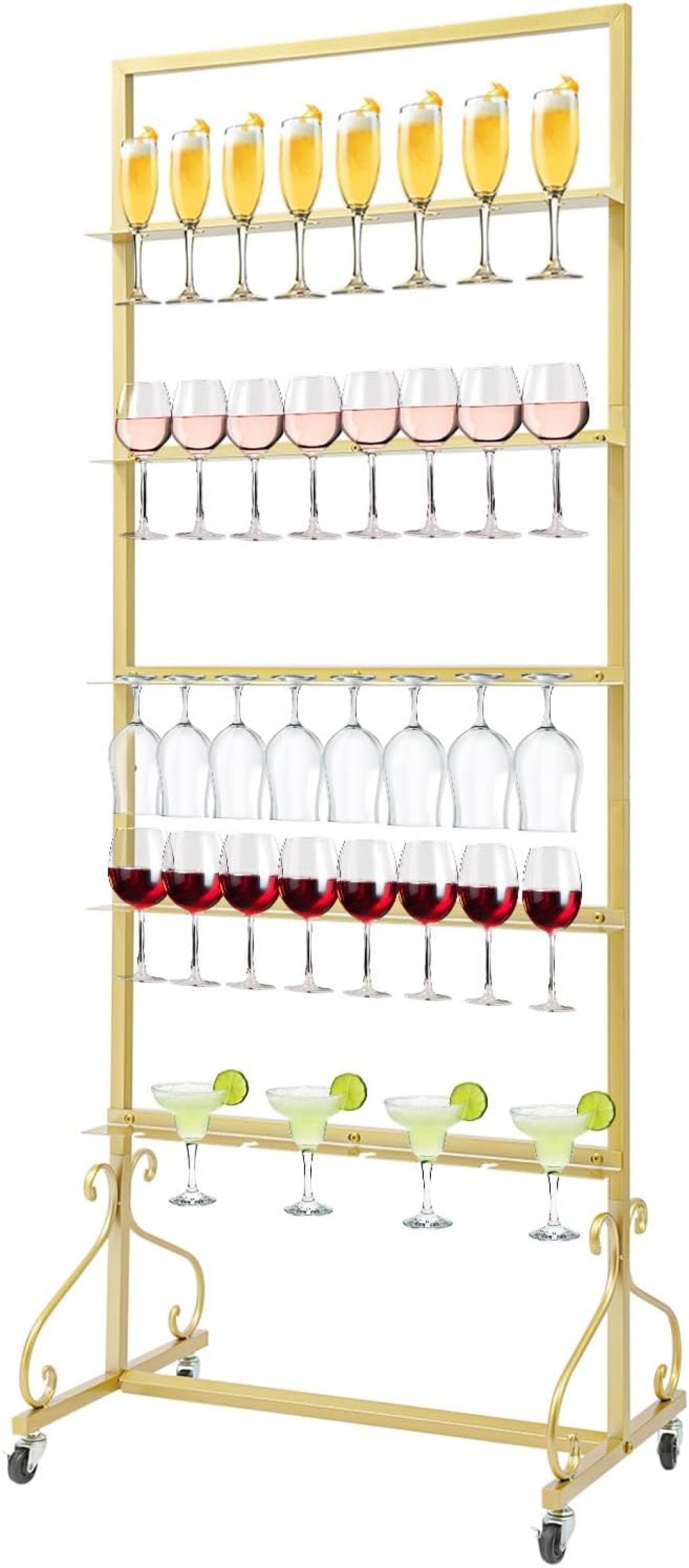 40Cups Champagne Wall Holder, 5-Tier Black Iron Champagne Tower, Wine ...