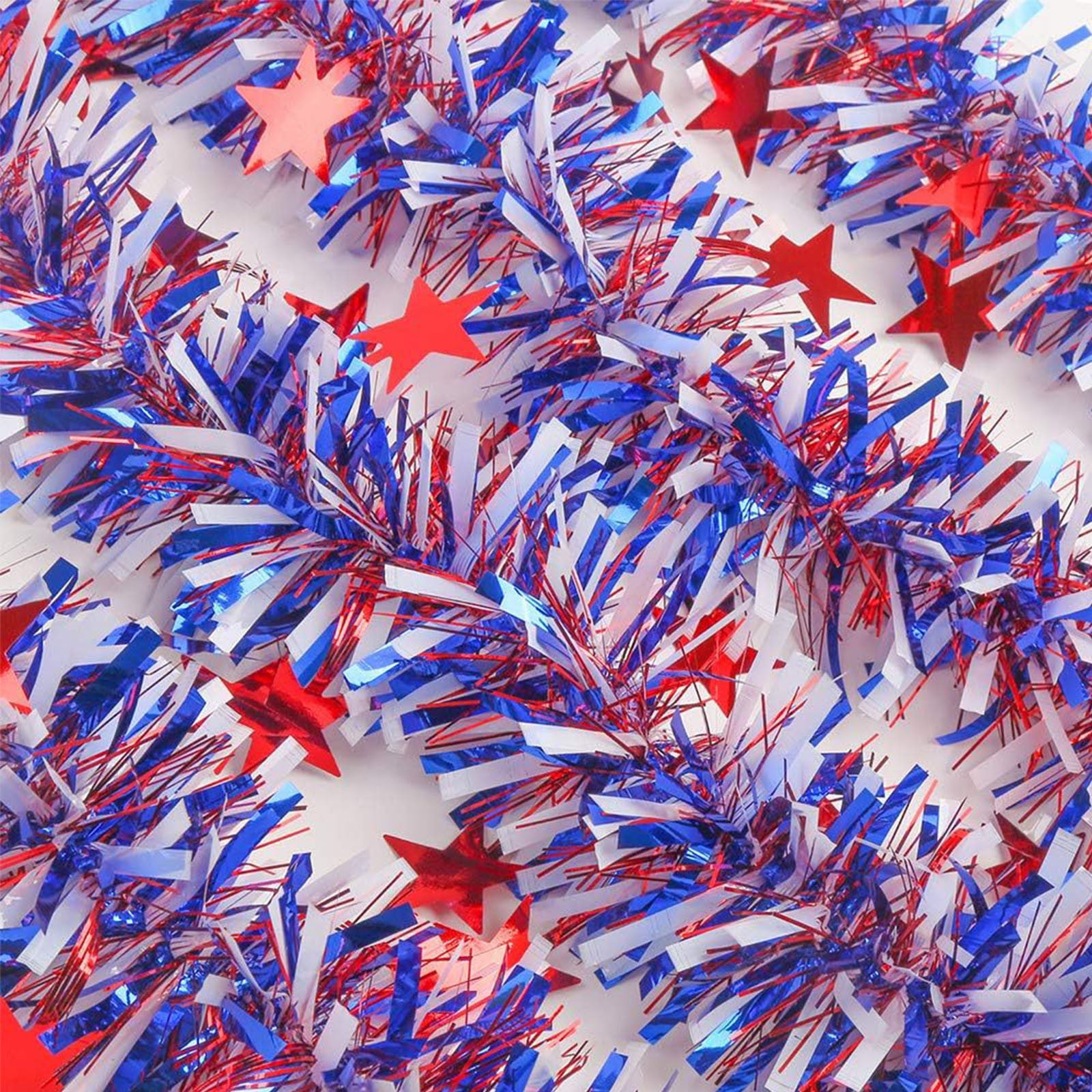 40FT 4th of July Garland Red White and Blue Tinsel Garland Patriotic ...