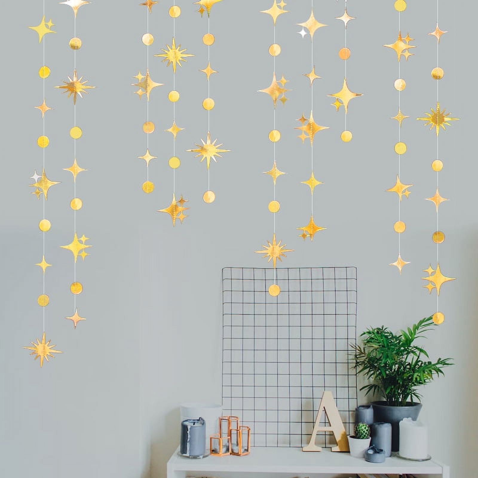 40FT Gold Star Circle Dot Garland, Hanging Twinkle Little Star Streamer ...