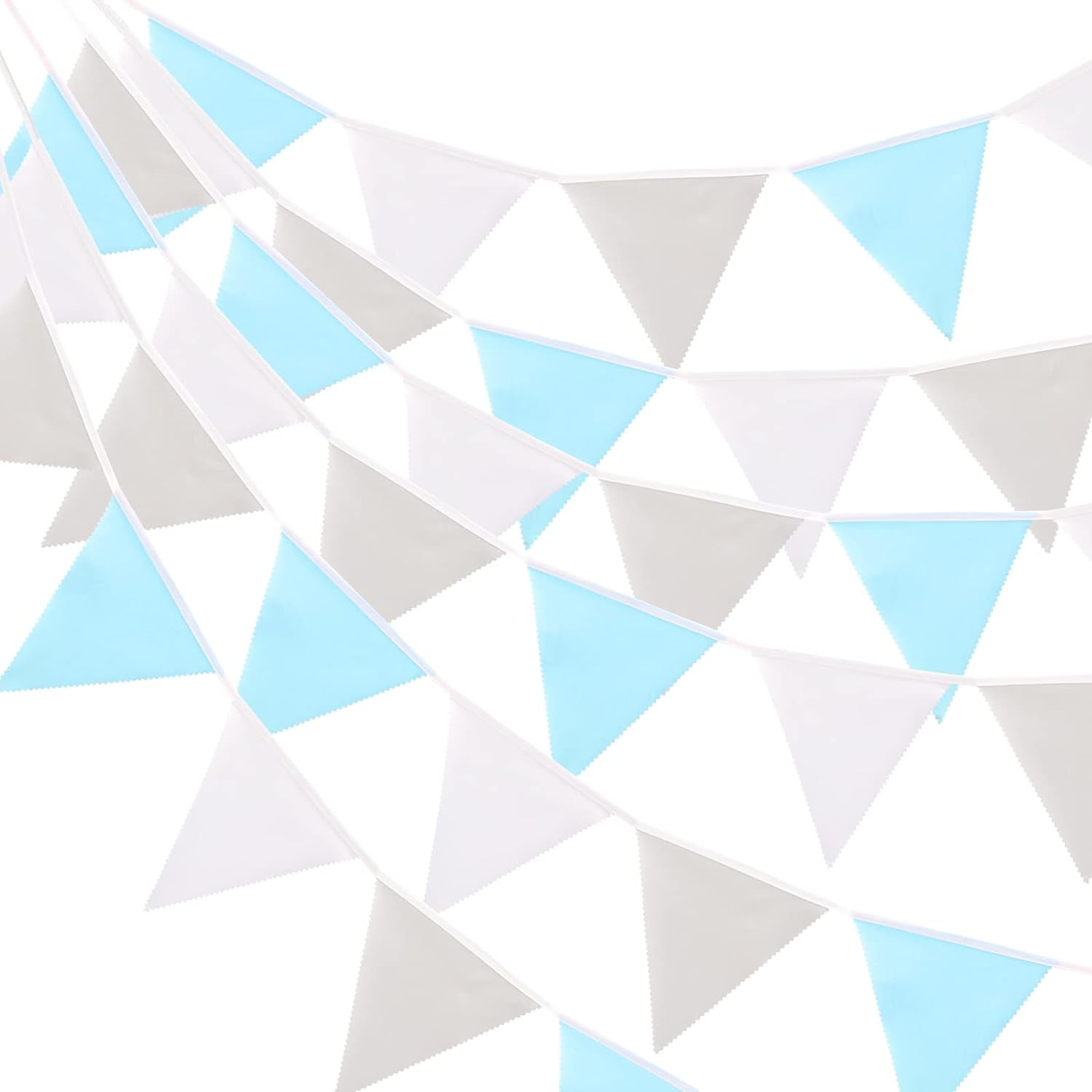 40Ft Blue Grey White Pennant Banner, 42Pcs Fabric Pennant Flags Banner ...