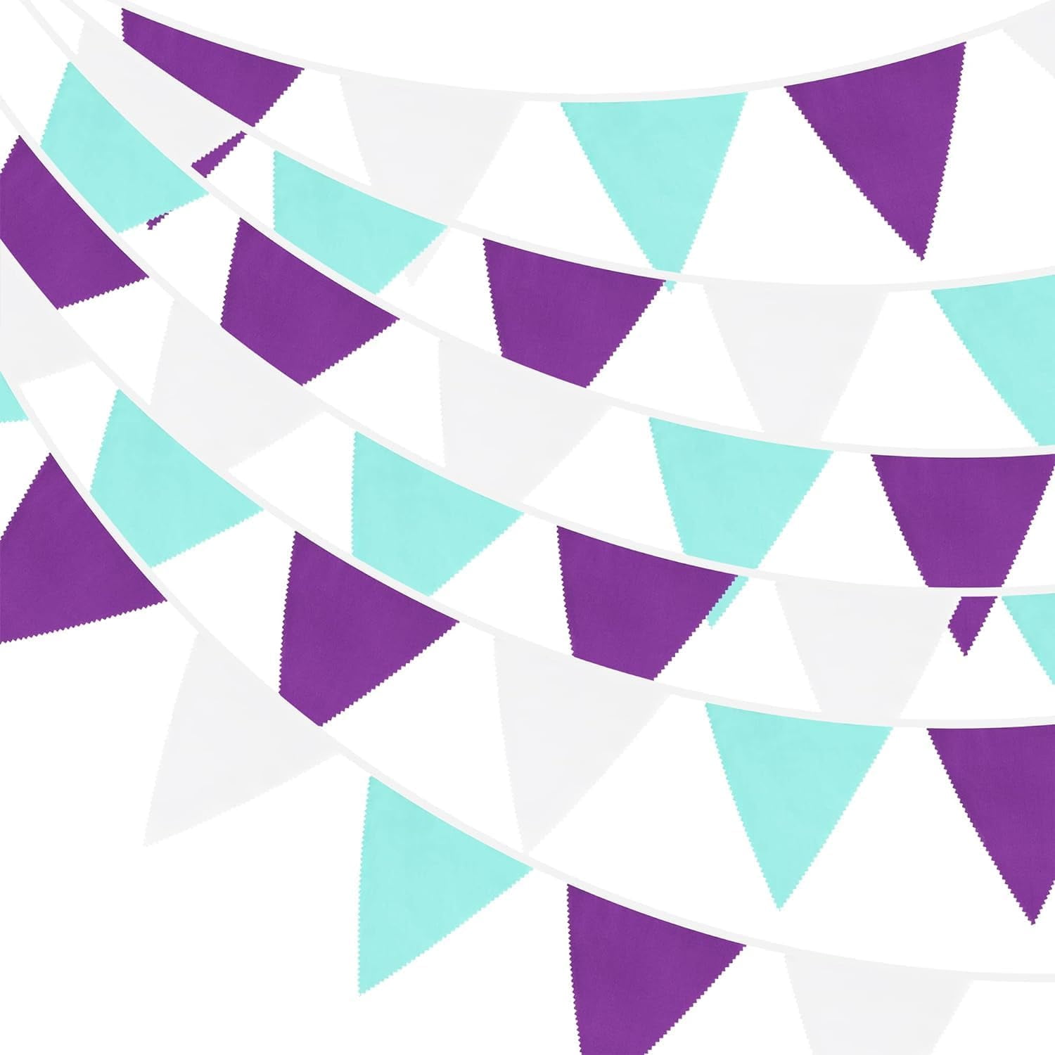 40Ft Purple Blue White Pennant Flags Banner, Fabric Pennant Banner ...