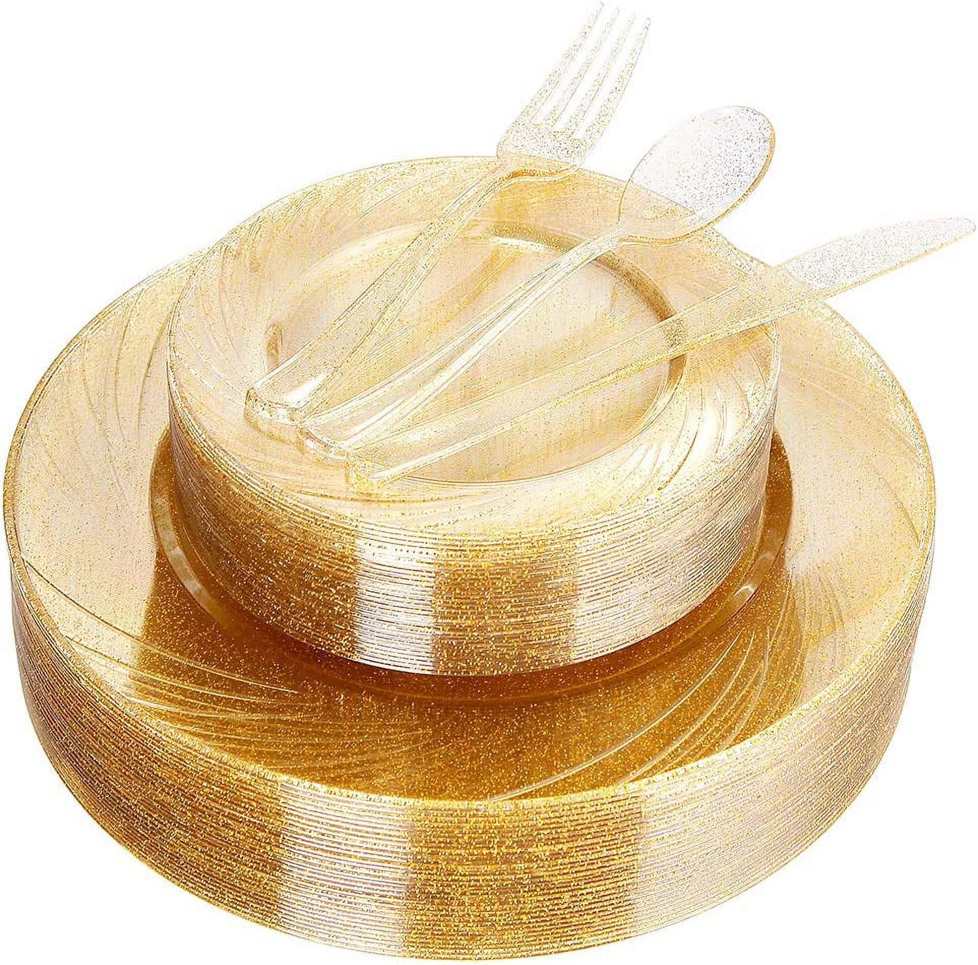 40Guest Gold Glitter Plates - Disposable Plastic Silverware,Gold ...