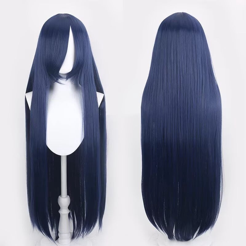 40IN Long Dark Blue Straight Wig with Bangs for Anime Fashion Women's ...