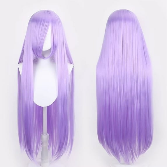 40IN Long Light Purple Straight Wig with Bangs for Anime Fashion Women ...