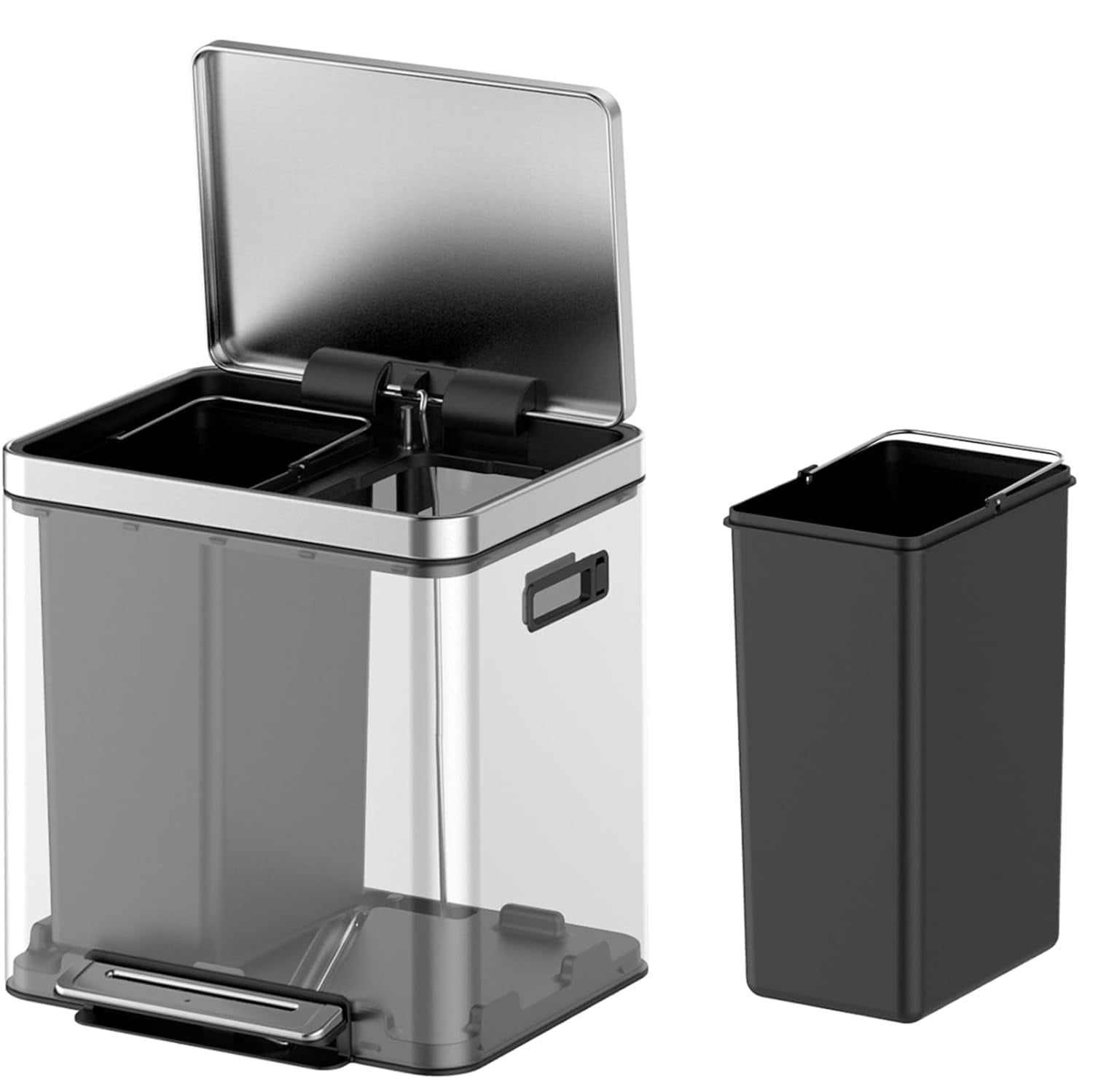 40L/10.6 Gallon Dual Trash Can, Rectangular Waste Basket with Metal Lid ...