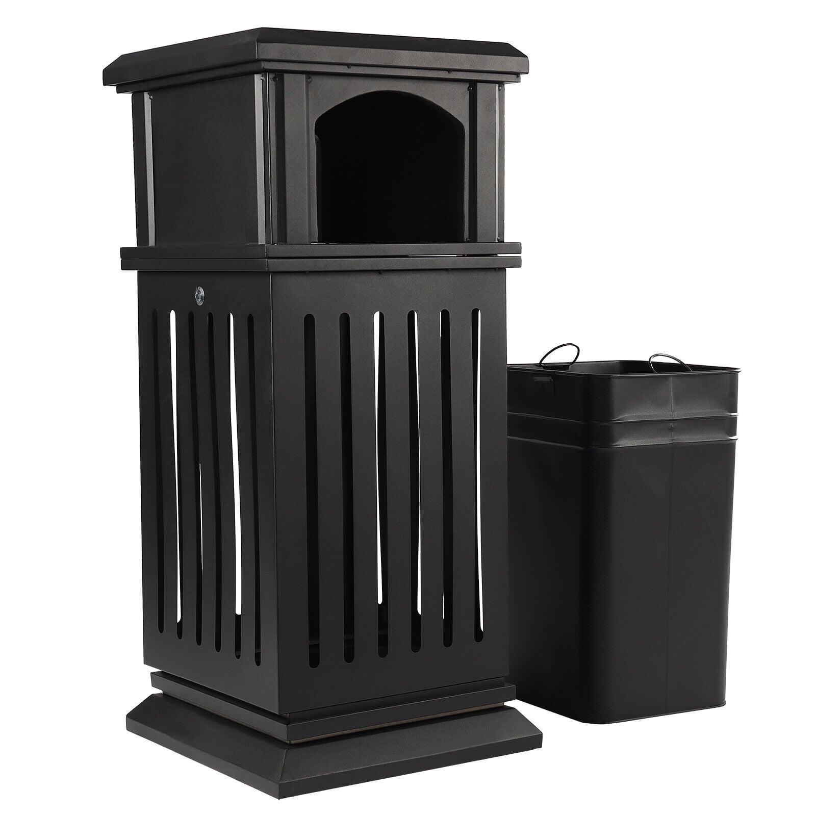 CNCEST 40L Outdoor Trash Can, Galvanized Metal, Locking Lid, Open Top ...