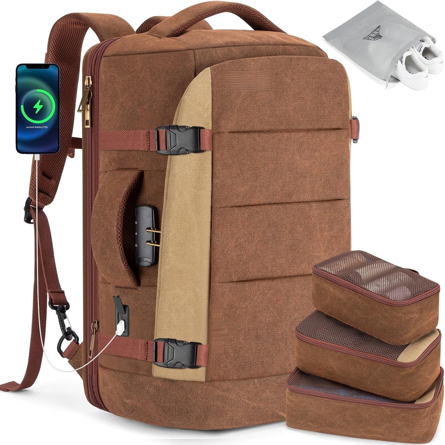 40L Canvas Expandable Travel Laptop Backpack for Men Women Carry Flight ...