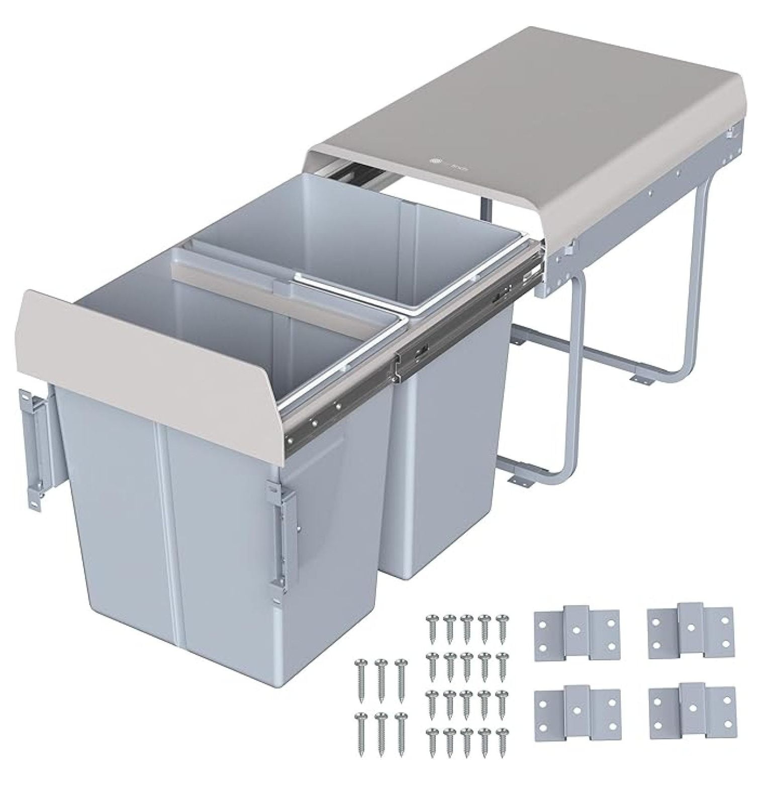 40L Dual Trash Can, Under Cabinet Pull-Out Recycling Bin - Sliding ...
