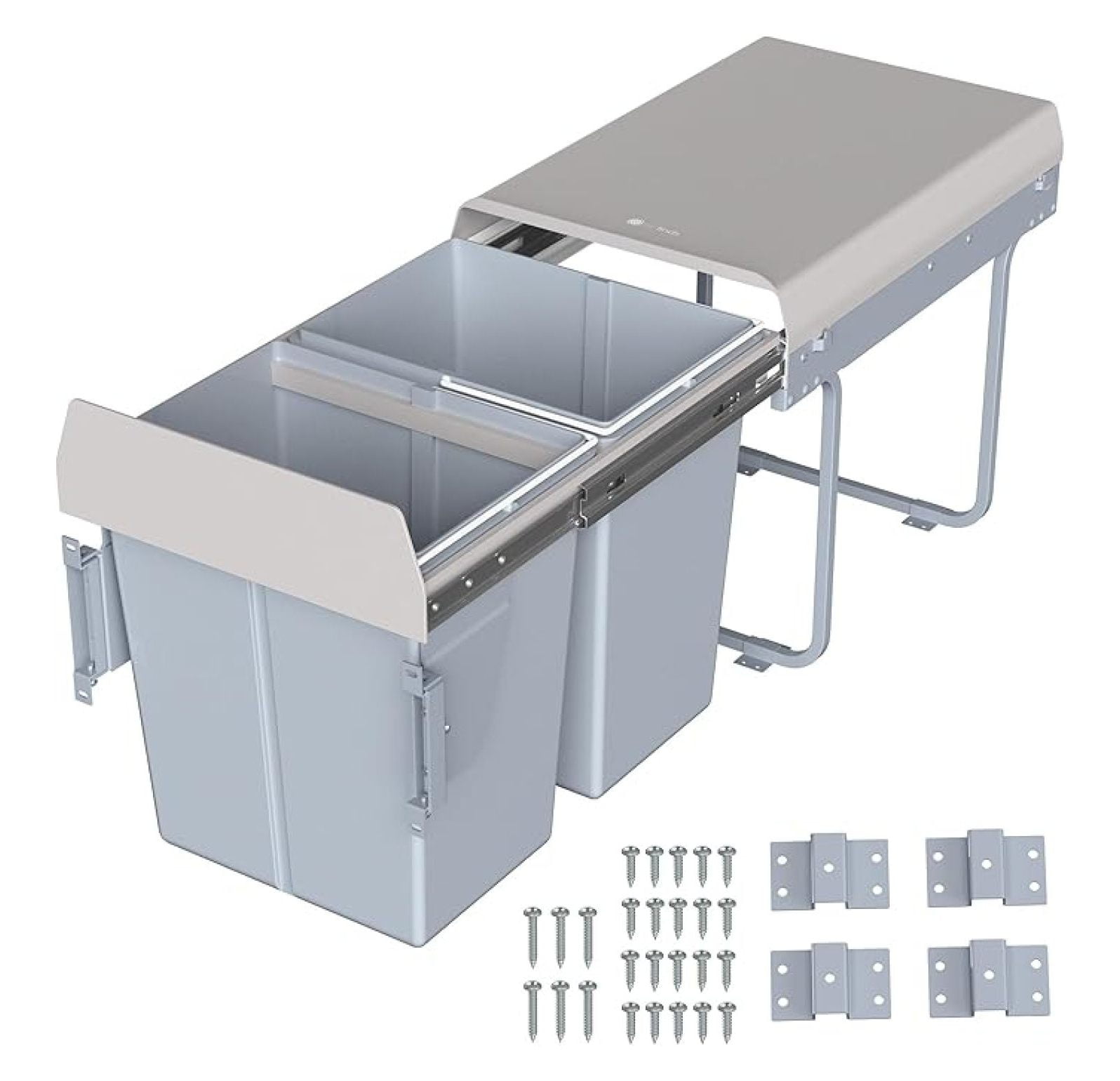 40L Under Counter Pull-Out Dual Trash Can System, Double Recycling ...