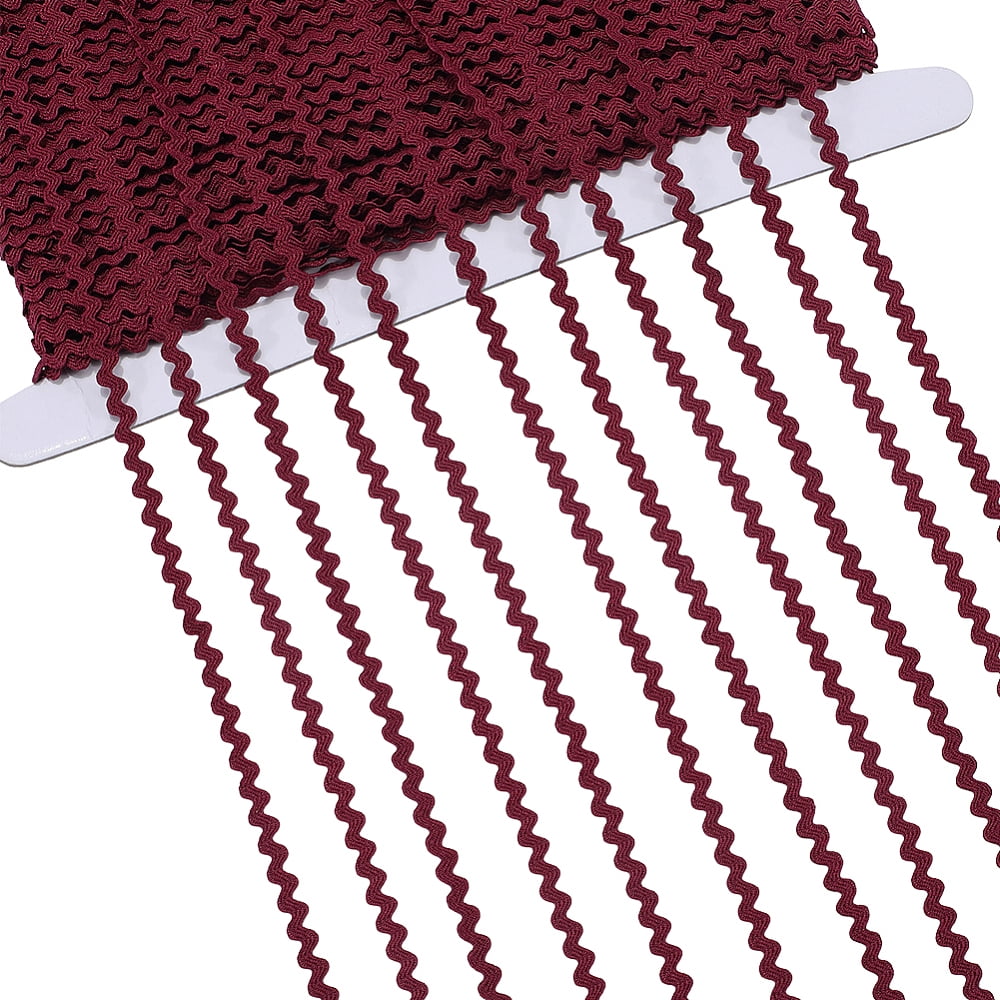 40M Polyester Wavy Fringe Trim Ribbon Wave Bending Ribbon Dark Red 1/8 ...