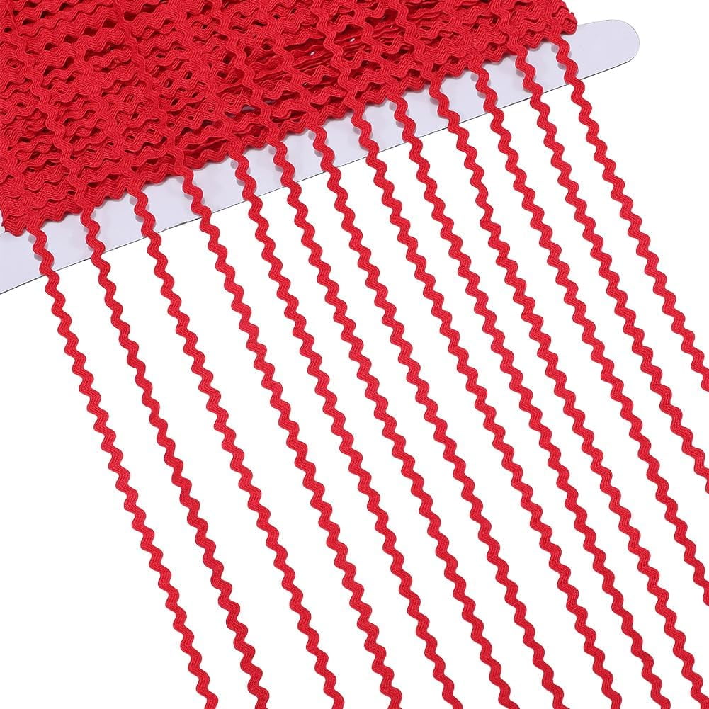 40M Polyester Wavy Fringe Trim Ribbon Wave Bending Ribbon Red 1/8 inch ...