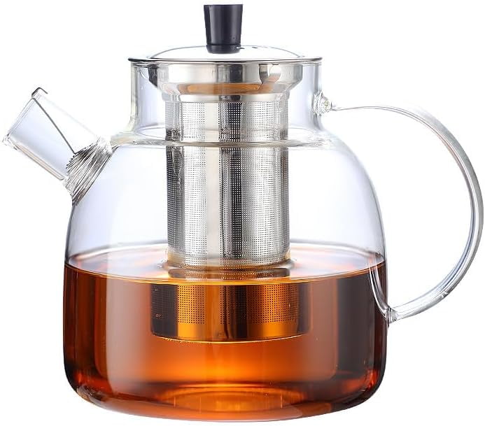 40OZ (1200ML) Glass Teapot with Infuser Stovetop Safe, Clear Glass Tea ...